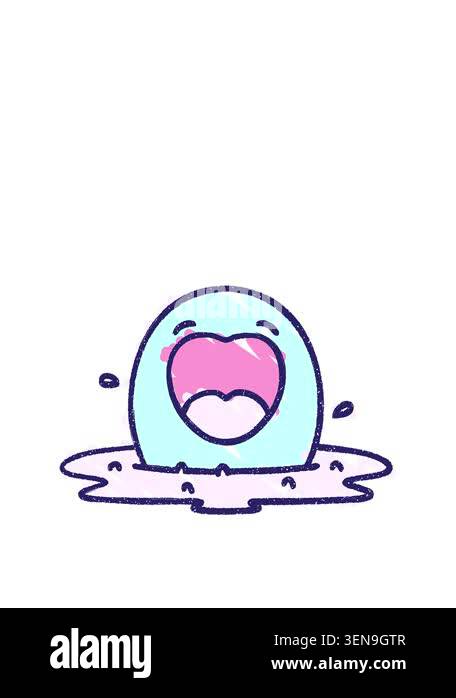 Vertical video showing animated cartoon character, a blue blob with a ...