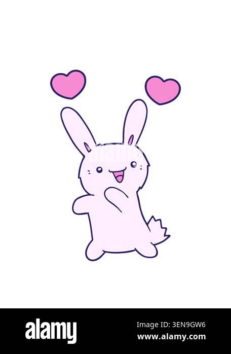 spinning hearts animation of cartoon rabbit doodle Stock Video Footage ...