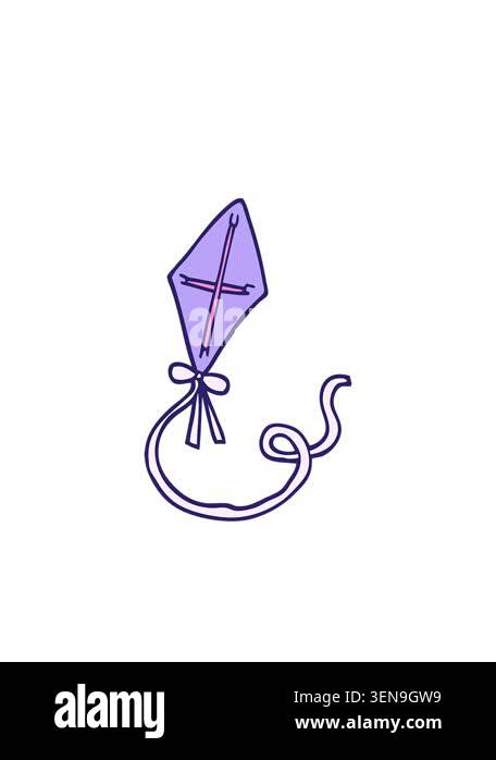 Simple animated drawing of a purple kite with a white ribbon and tail ...