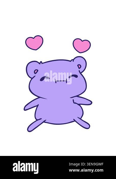 Cute purple cartoon bear character with pink hearts floating above its ...