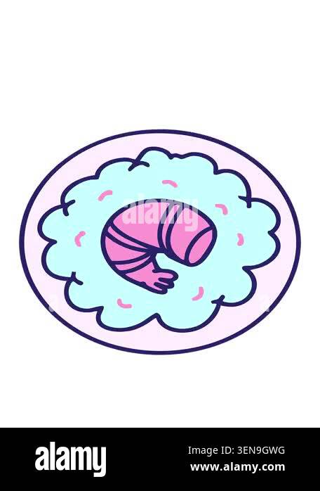 Vertical video showing animated illustration of a pink shrimp on a ...
