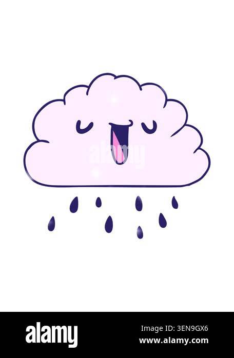Cute cartoon cloud character raining with a happy expression, isolated ...