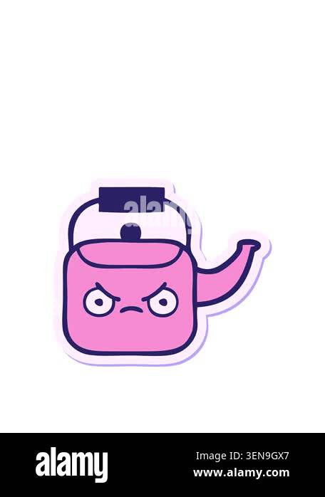 stretching up animation of sticker of a cute cartoon kettle Stock Video ...