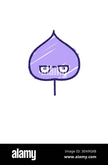 Vertical video showing animated purple leaf character with a grumpy ...