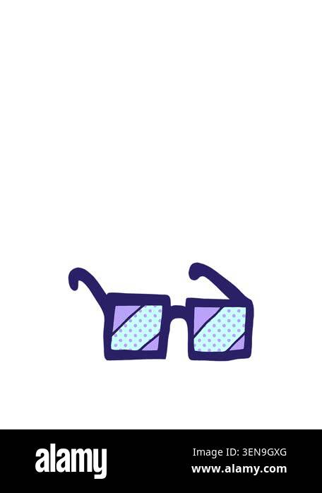 Vertical video showing animated cartoon glasses with purple frames and ...