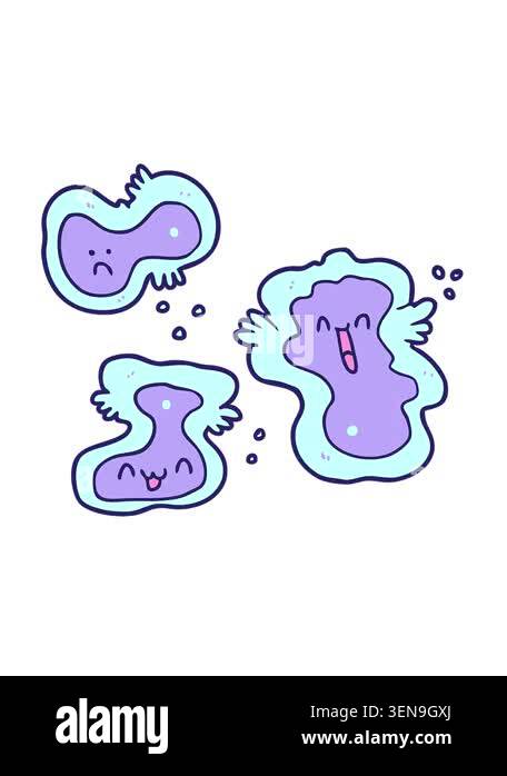 Vertical video showing three cute cartoon cells with different facial ...