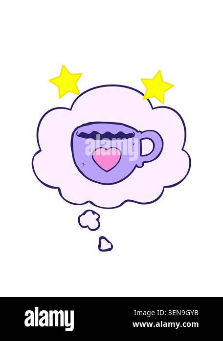 spinning stars animation of I love coffee cartoon cup with thought ...