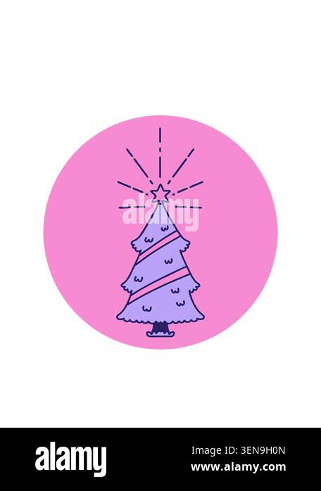 blinking radial lines animation of icon of a christmas tree with star ...