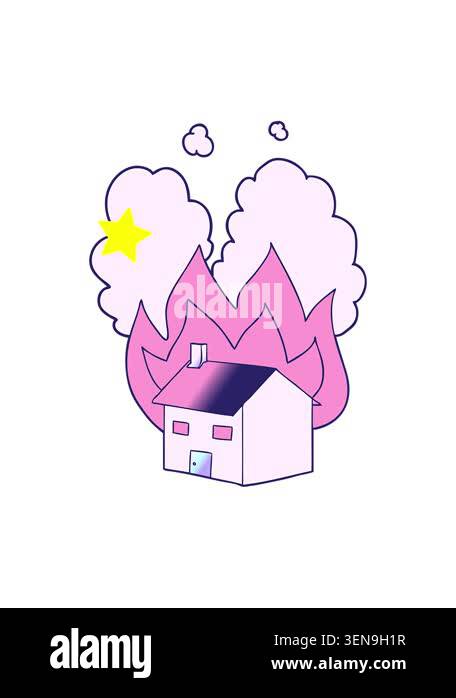 twinkling stars effect animation of cartoon burning house Stock Video ...