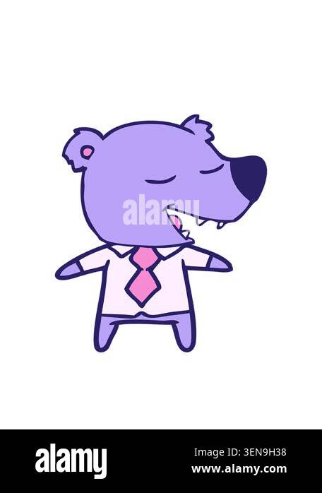 blinking radial lines animation of cartoon bear wearing shirt and tie ...