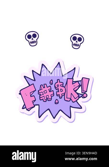 spinning skulls animation of sticker of a cartoon swearword Stock Video ...