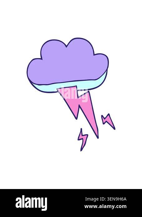 pixelize effect animation of cartoon doodle thundercloud and lightning ...