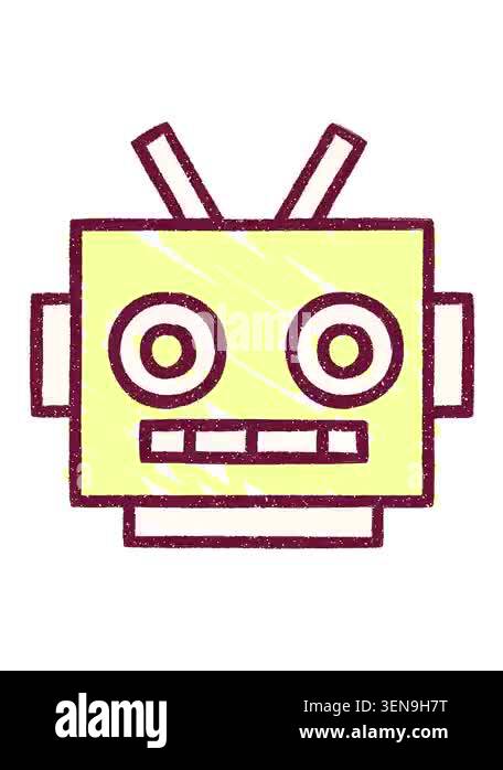 shivering motion animation of Robot Head Chalk Drawing in bright glow ...