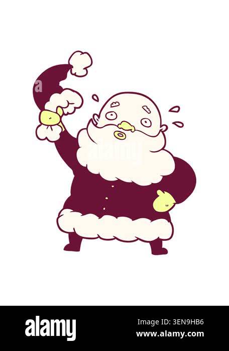 bob and pause animation of cartoon santa claus waving his hat in bright ...