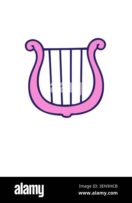 rise and float animation of cute cartoon of a golden harp Stock Video ...