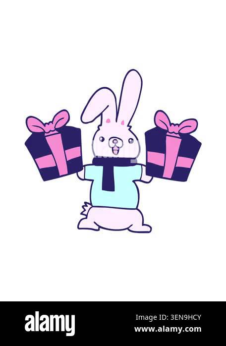 vibrating motion animation of cartoon rabbit with christmas presents ...