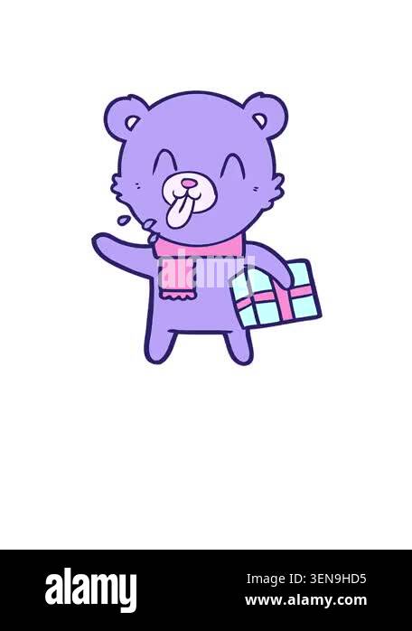 rise and float animation of rude cartoon bear with present Stock Video ...