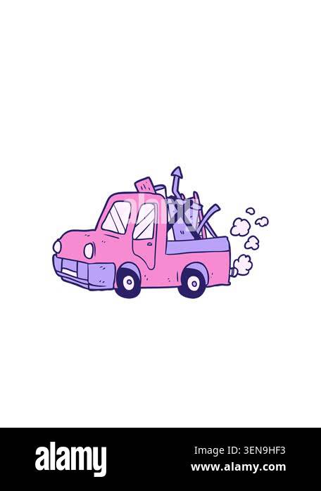 blinking radial lines animation of cartoon old truck full of junk Stock ...