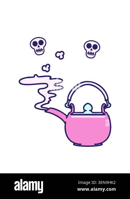 spinning skulls animation of a traditional japanese tea pot with steam ...