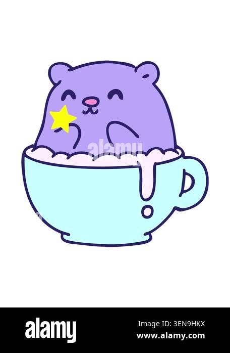 twinkling stars effect animation of cartoon of a little bear sat in ...
