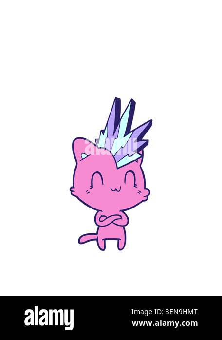 stretching up animation of cartoon happy cat punk Stock Video Footage ...