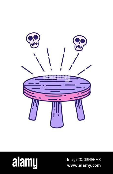 spinning skulls animation of illustration of a style wooden stool Stock ...