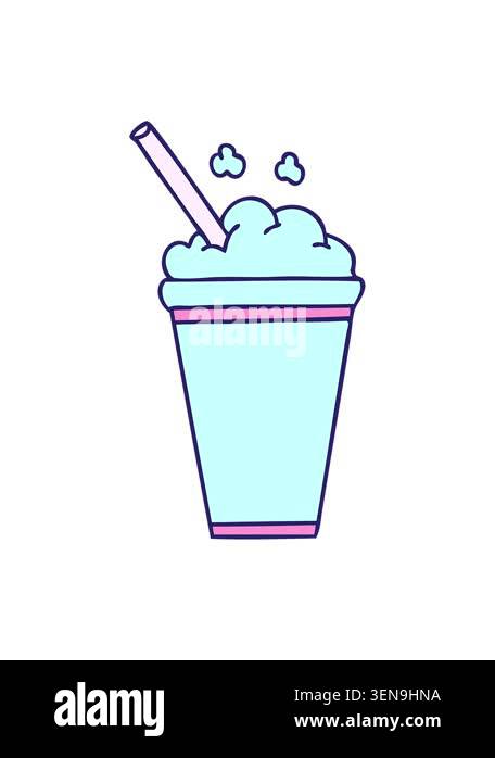 shine light effect animation of hand drawn quirky cartoon iced drink ...