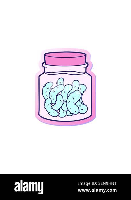 radioactive glowing animation of sticker of a cartoon pickled gherkins ...