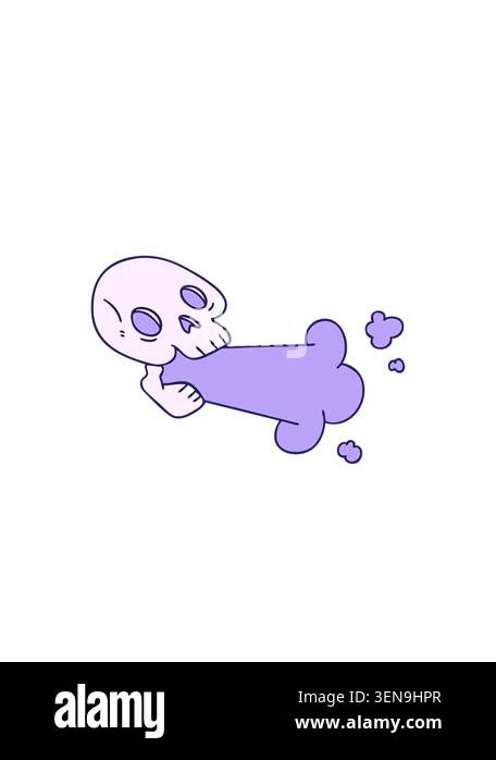 blinking radial lines animation of hand drawn quirky cartoon of skull ...