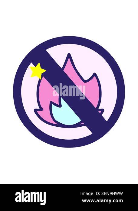 twinkling stars effect animation of cute cartoon of a no fire sign ...