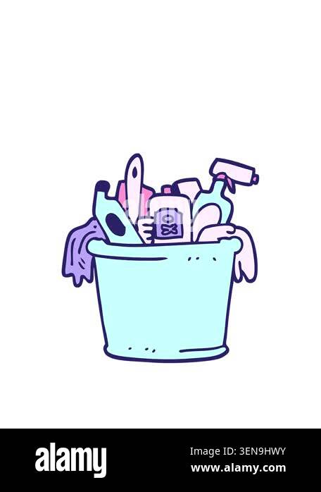 stretching up animation of cartoon doodle house cleaning products Stock ...