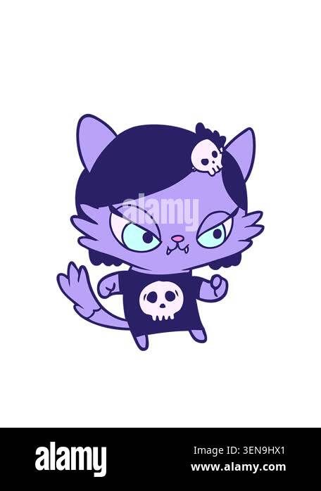 blinking radial lines animation of cute cartoon of tough cat girl Stock ...