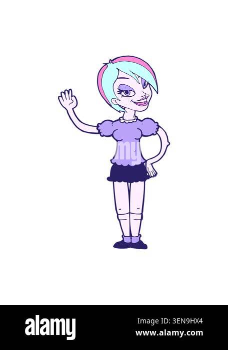 Vertical video showing animated cartoon of a woman with colorful hair ...