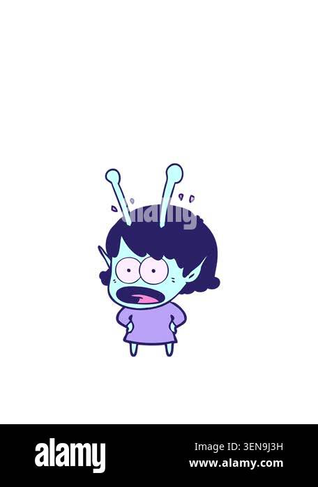 jumping motion animation of cartoon shocked alien girl image Stock ...