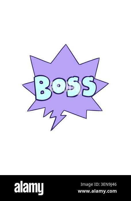 splitting effect animation of cartoon word boss with speech bubble ...