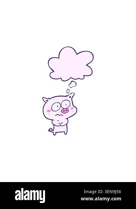 starburst effect animation of cartoon nervous pig with thought bubble ...