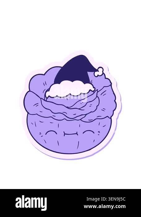 stretching up animation of hand drawn sticker cartoon of a cabbage ...