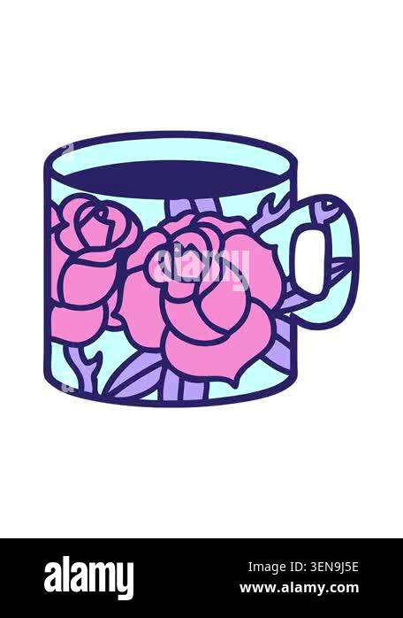attention grabbing animation of tattoo in traditional style of a cup ...