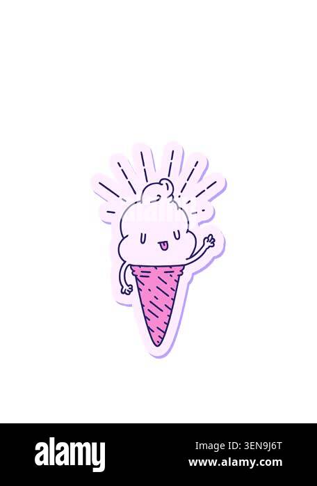stretching up animation of sticker of a tattoo style ice cream ...