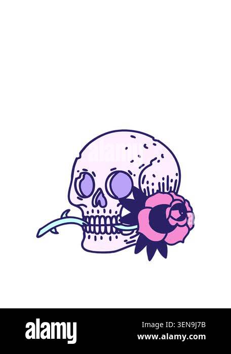 stretching up animation of tattoo in traditional style of a skull and ...