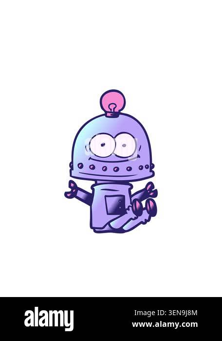 blinking radial lines animation of happy robot with light bulb cartoon ...