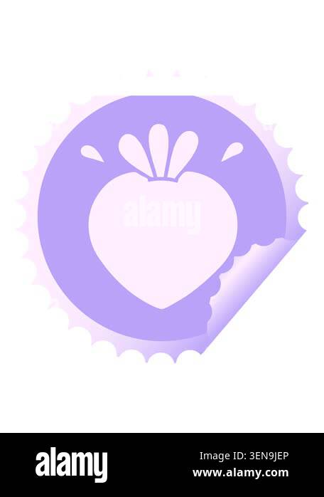 power up animation of circular peeling sticker cartoon of a strawberry ...