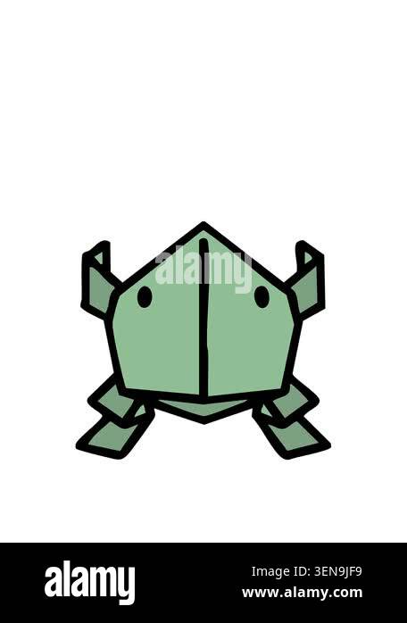 stretching up animation of japanese folded paper origami jumping frog ...