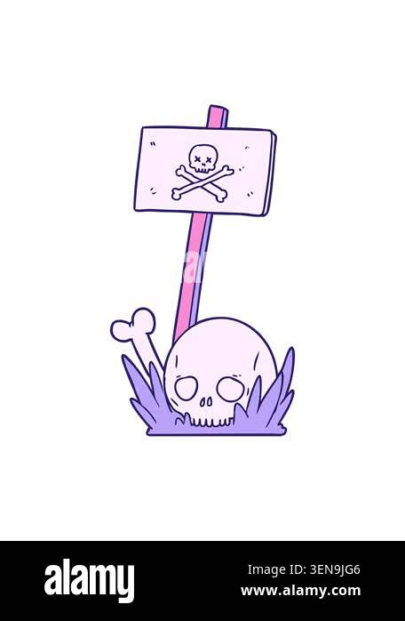 pressure popping animation of cartoon skull bones and warning sign ...