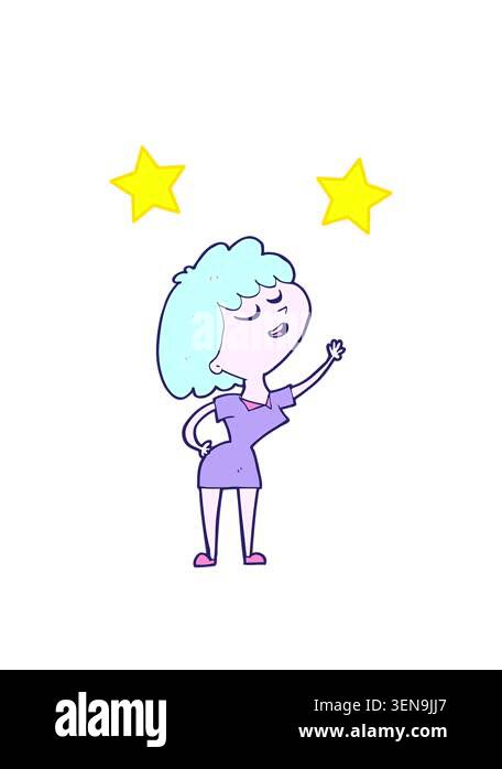 spinning stars animation of cartoon happy woman about to speak Stock ...