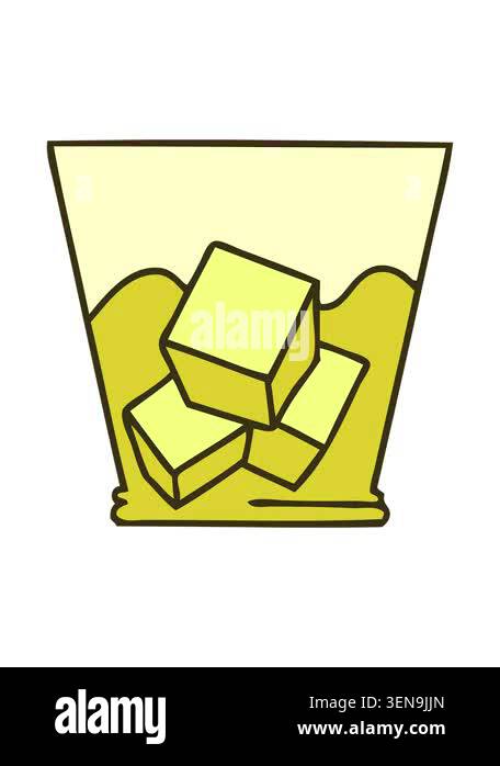changing color animation of hand drawn quirky cartoon whisky and ice ...