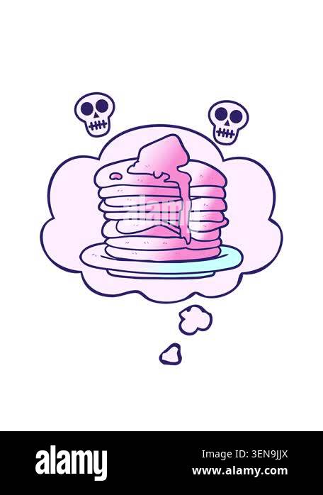 spinning skulls animation of cartoon stack of pancakes with thought ...