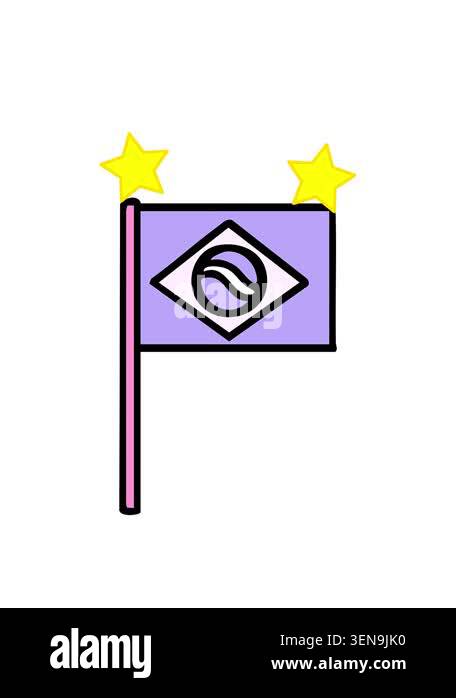 spinning stars animation of neon brazil national flag with pole Stock ...