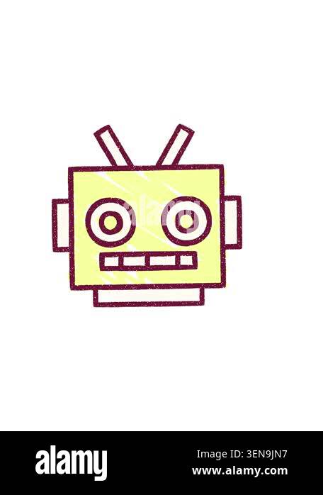 horizontally vibrating animation of Robot Head Chalk Drawing in bright ...
