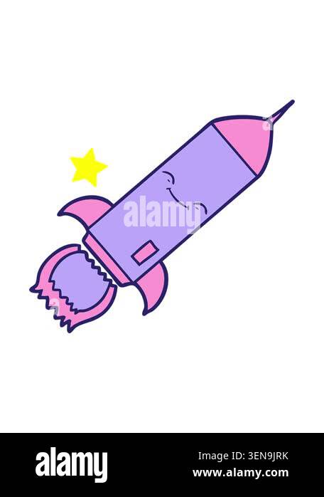 twinkling stars effect animation of cartoon rocket Stock Video Footage ...